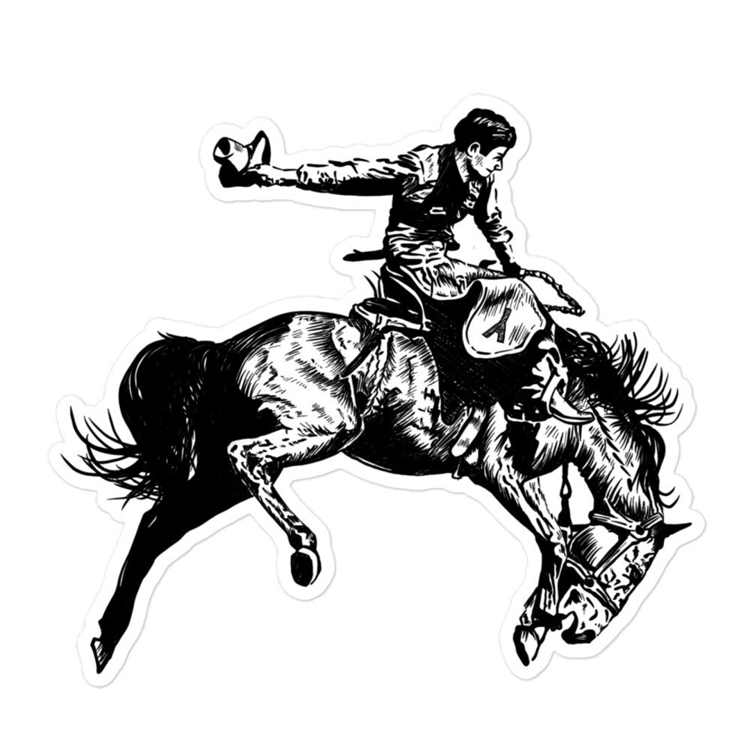 Vintage Saddle Bronc Rider Country Western Rodeo Art Decal Cowboy ...