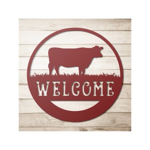 Welcome Cow Sign Circle Metal Cutout Farm and Ranch Sign for Doors ...