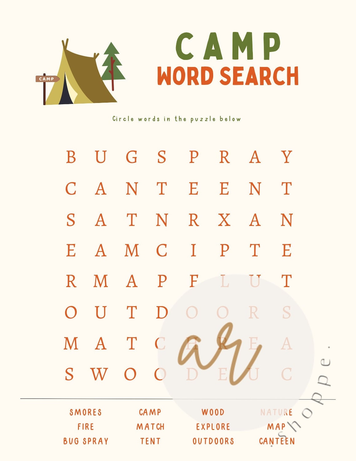 Camp Word Search Word Search Camp Games Kids Activities Kids Activity ...