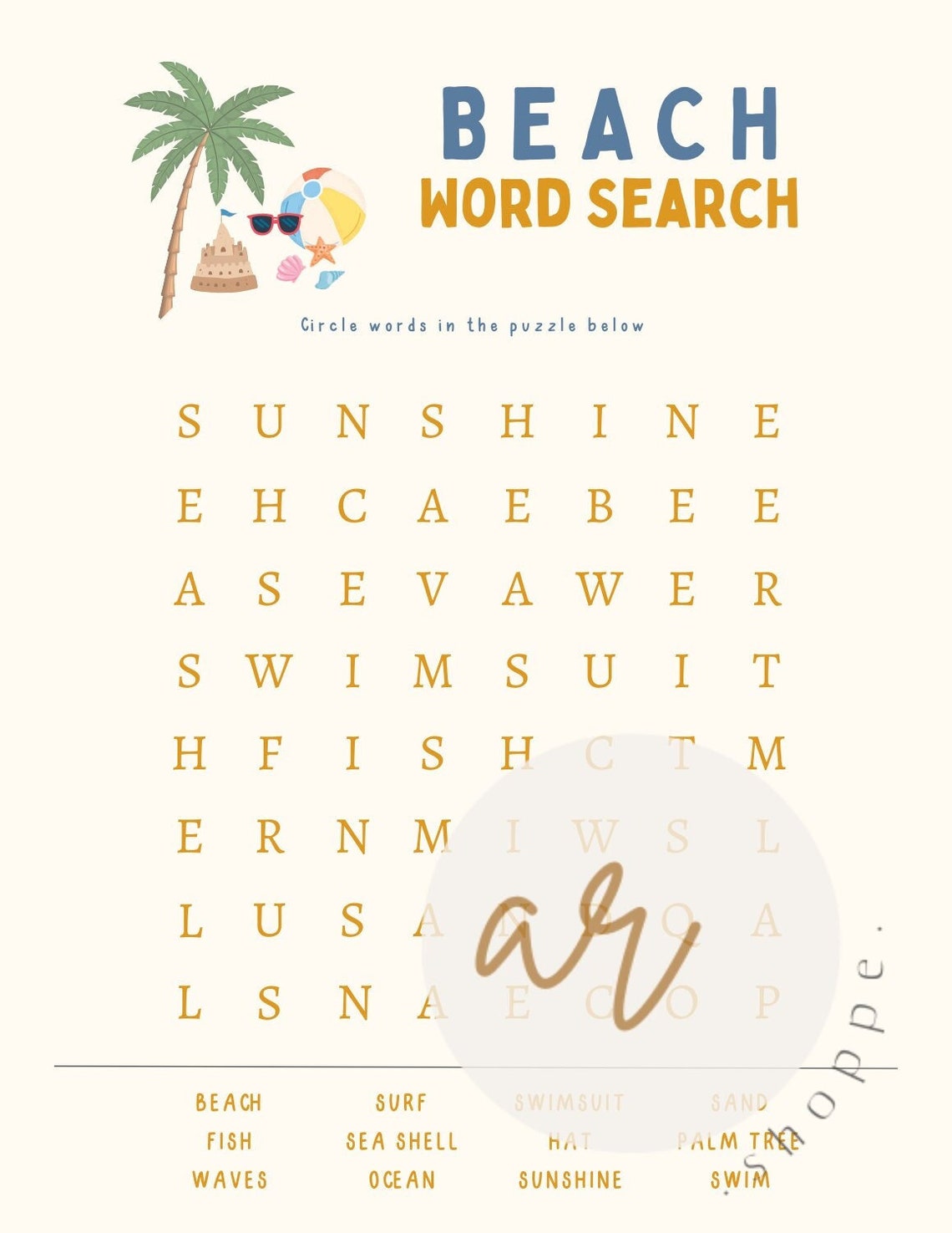 Beach Word Search Word Search Beach Games Kids - Etsy