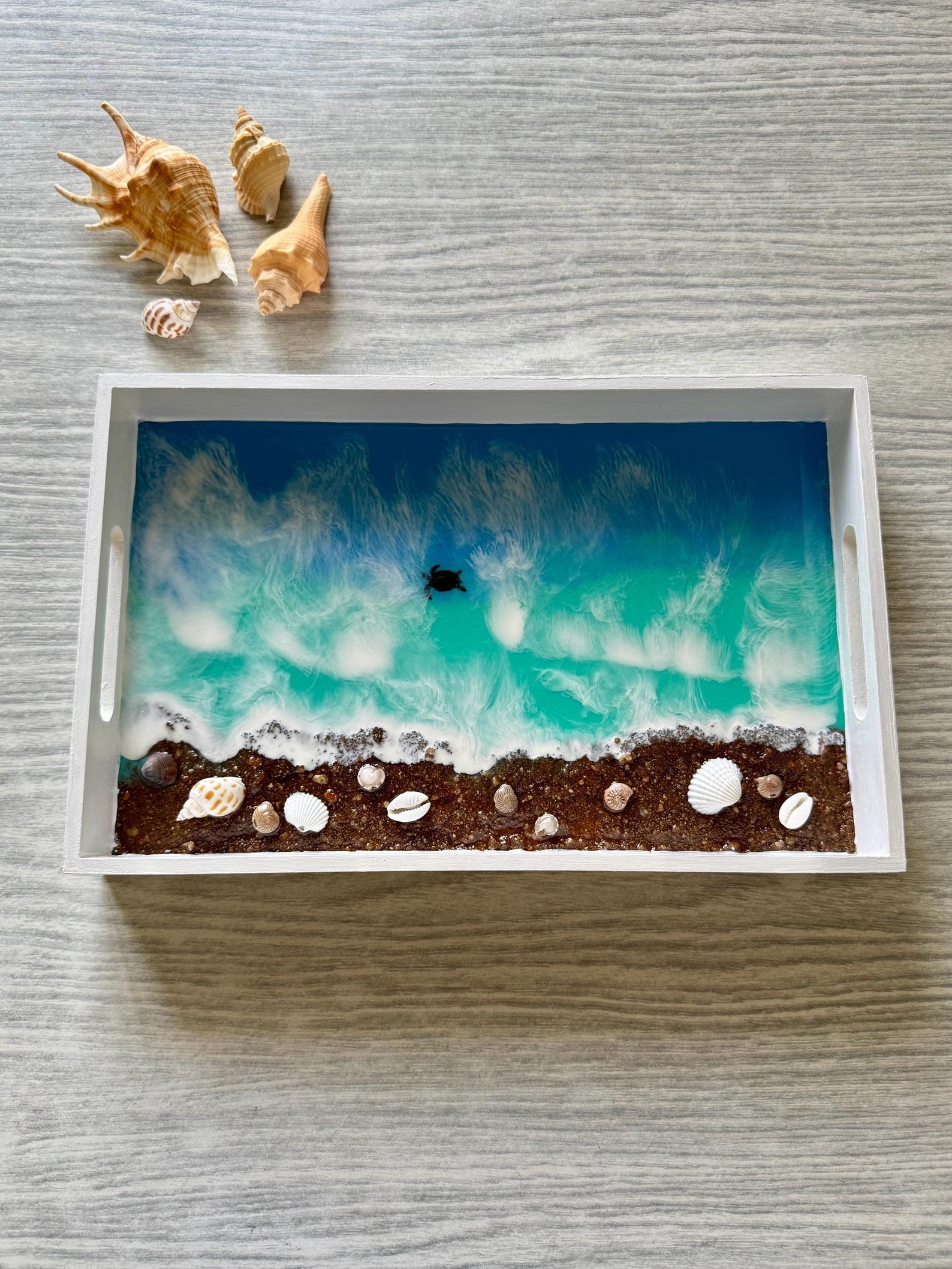 Ocean Resin Serving Tray, White Rectangle Beach Tray, Coastal Home ...