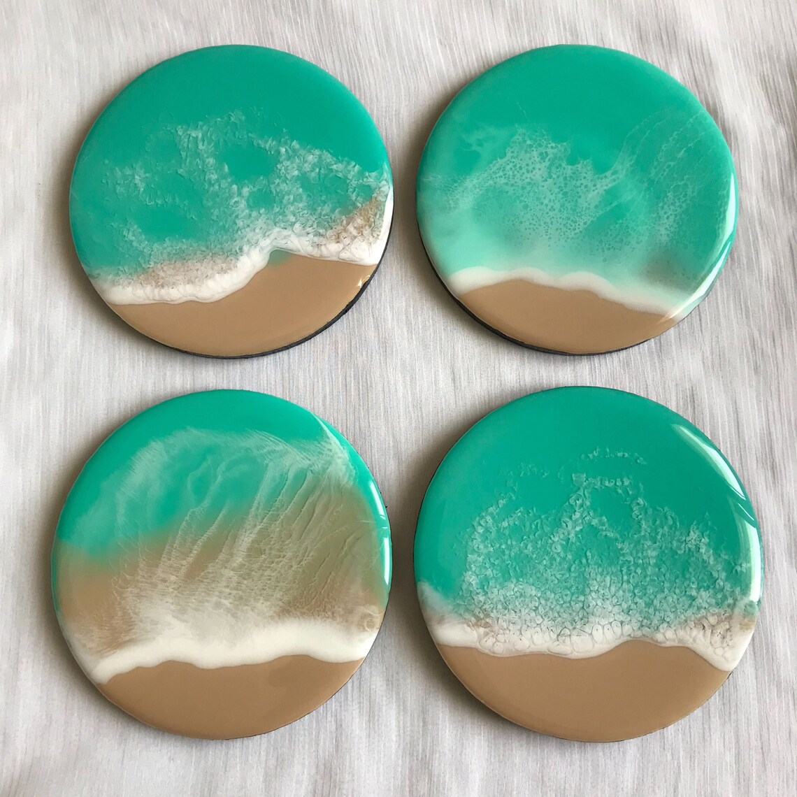 Beach Themed Coasters, Set of 4, Unique Table Coasters, Ocean Resin ...