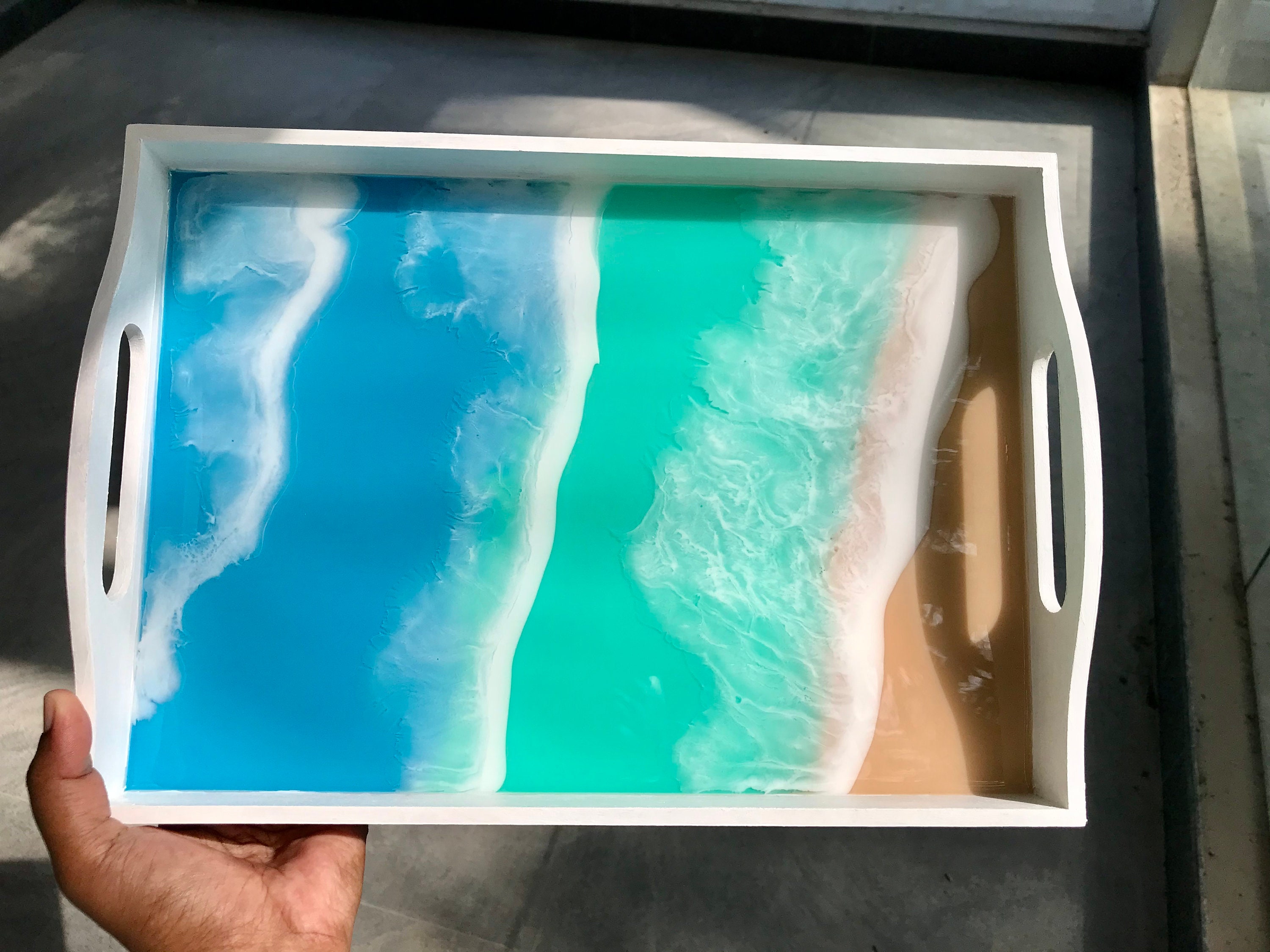Ocean Resin Serving Tray, White Rectangle Beach Tray, Coastal Home ...