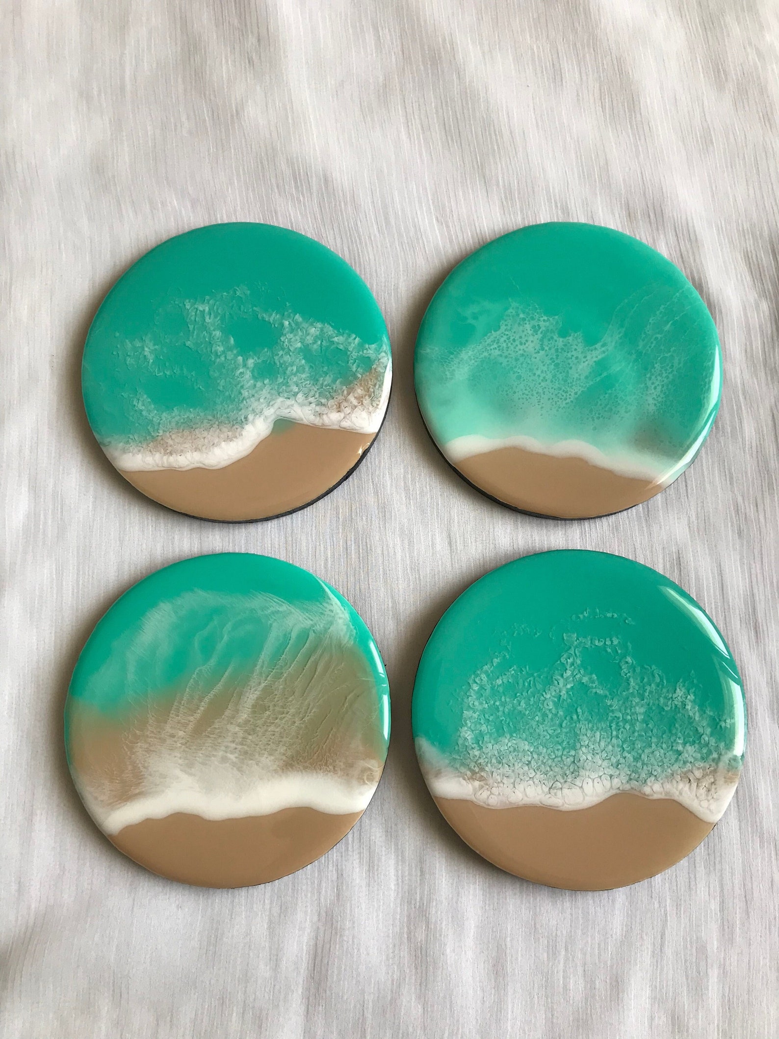 Beach Themed Coasters, Set of 4, Unique Table Coasters, Ocean Resin ...