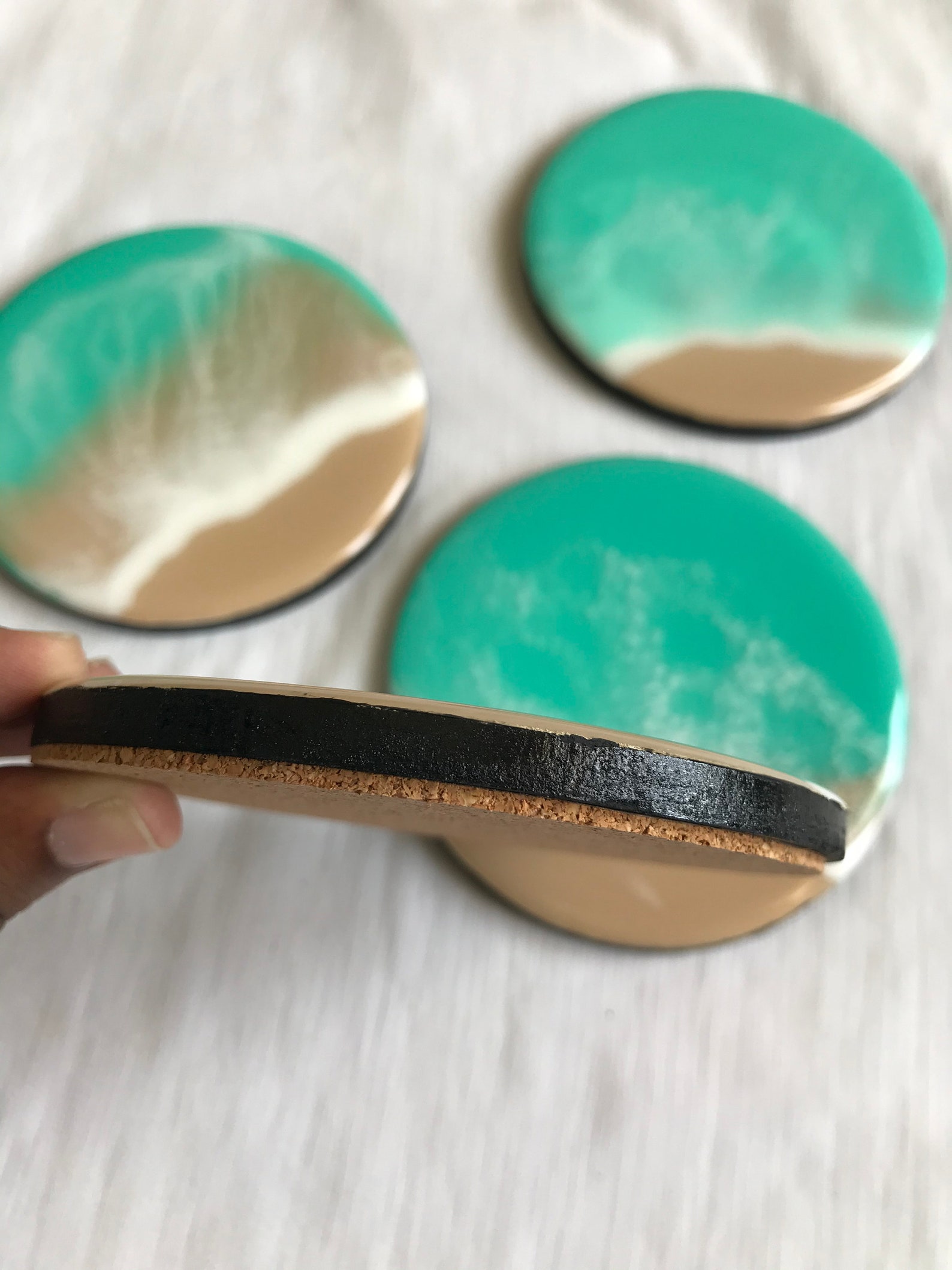Beach Themed Coasters, Set of 4, Unique Table Coasters, Ocean Resin ...