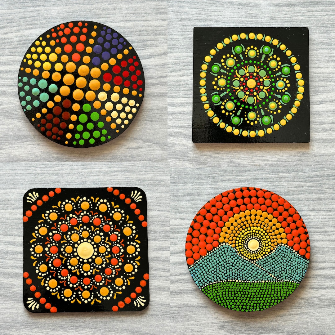 Dot Mandala Painting, Fridge Magnets, Hand Painted Design, Colorful ...