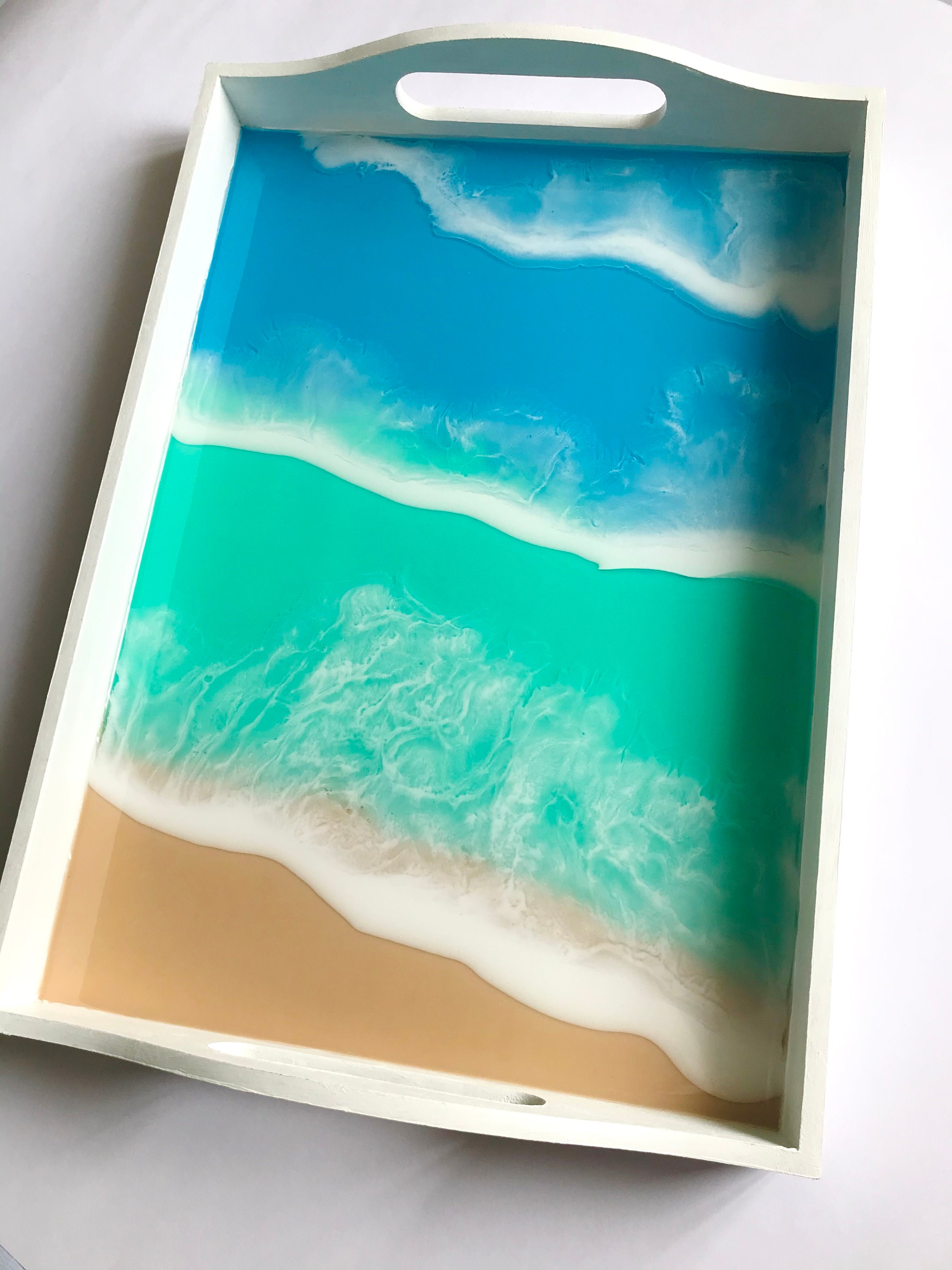 Ocean Resin Serving Tray, White Rectangle Beach Tray, Coastal Home ...