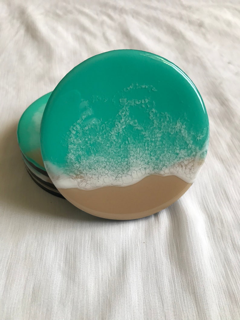 Beach Themed Coasters, Set of 4, Unique Table Coasters, Ocean Resin ...