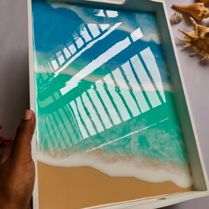 Ocean Resin Serving Tray, White Rectangle Beach Tray, Coastal Home ...