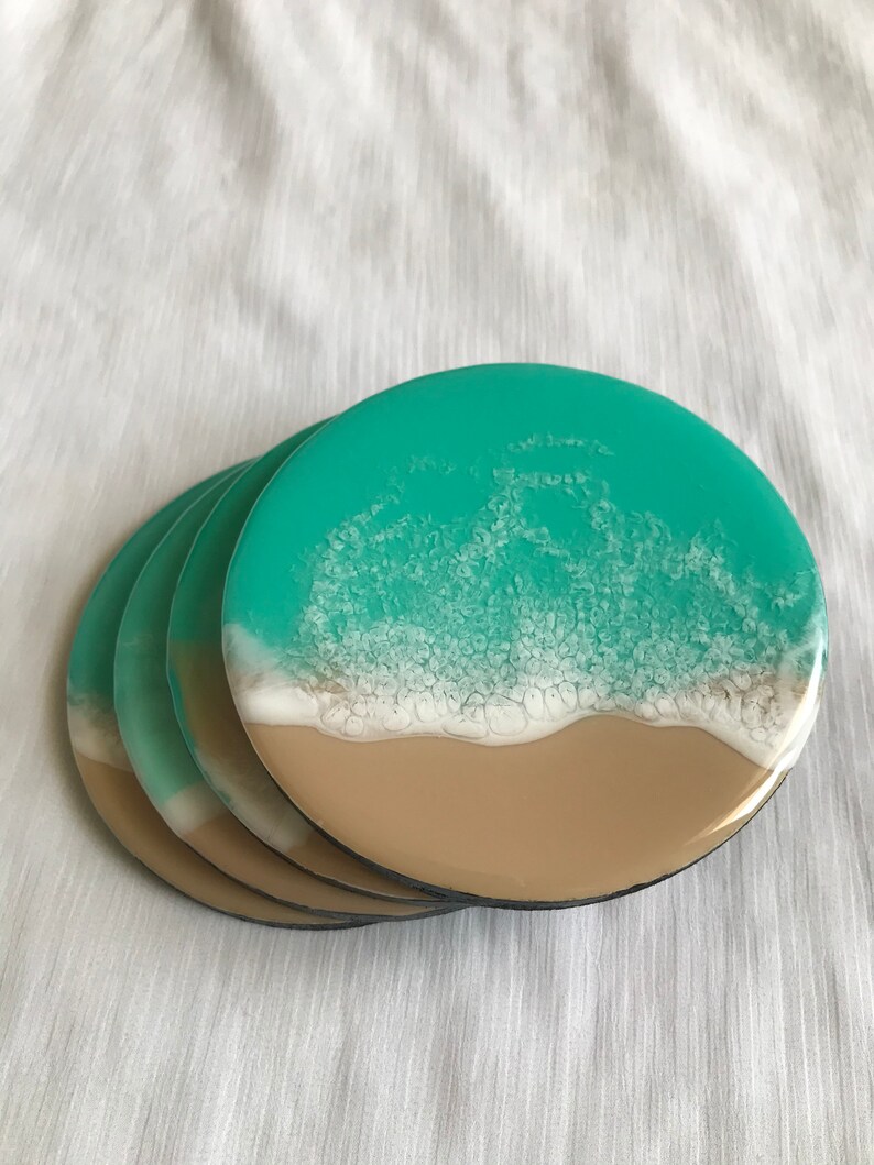 Beach Themed Coasters, Set of 4, Unique Table Coasters, Ocean Resin ...
