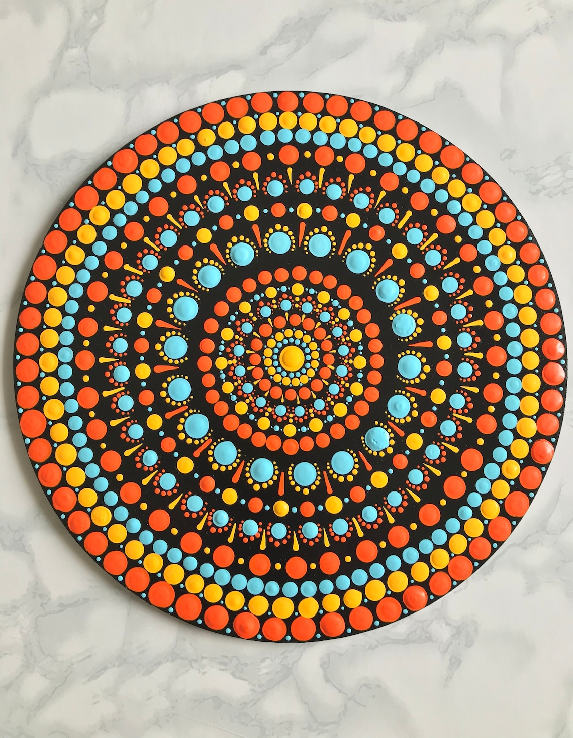 Hand Painted Dot Mandala Art, Dot Painting, Pointillism Artwork, Unique ...