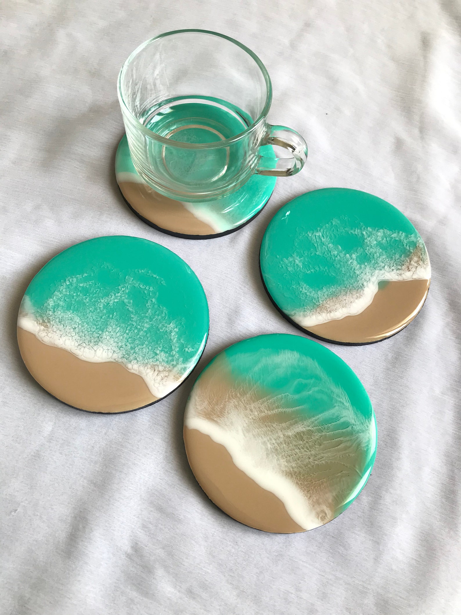 Beach Themed Coasters, Set of 4, Unique Table Coasters, Ocean Resin ...