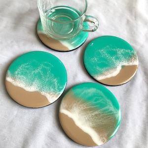 Beach Themed Coasters, Set of 4, Unique Table Coasters, Ocean Resin ...