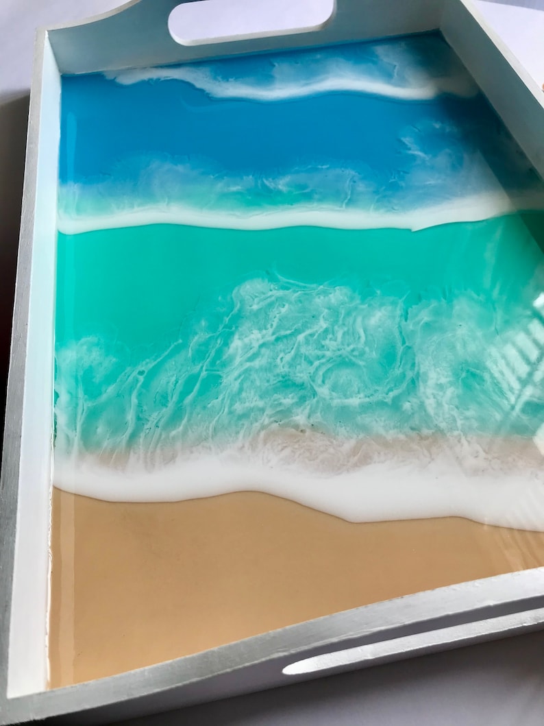 Ocean Resin Serving Tray, White Rectangle Beach Tray, Coastal Home ...