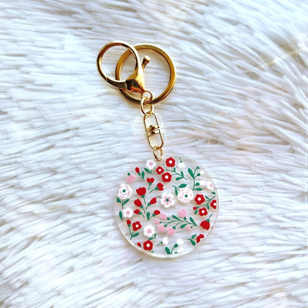 Aesthetic Flower Keychain | Clear Acrylic Gold Hardware Keychain ...