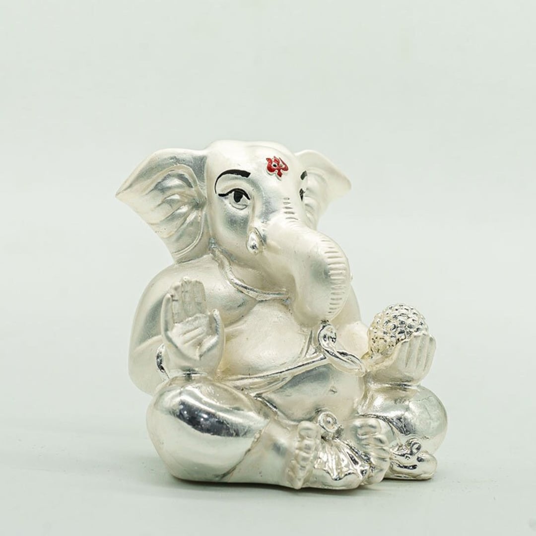 Ganesh Ji Idol/ Seating Ganesha /lord Ganesh /lambodar Murti/silver ...