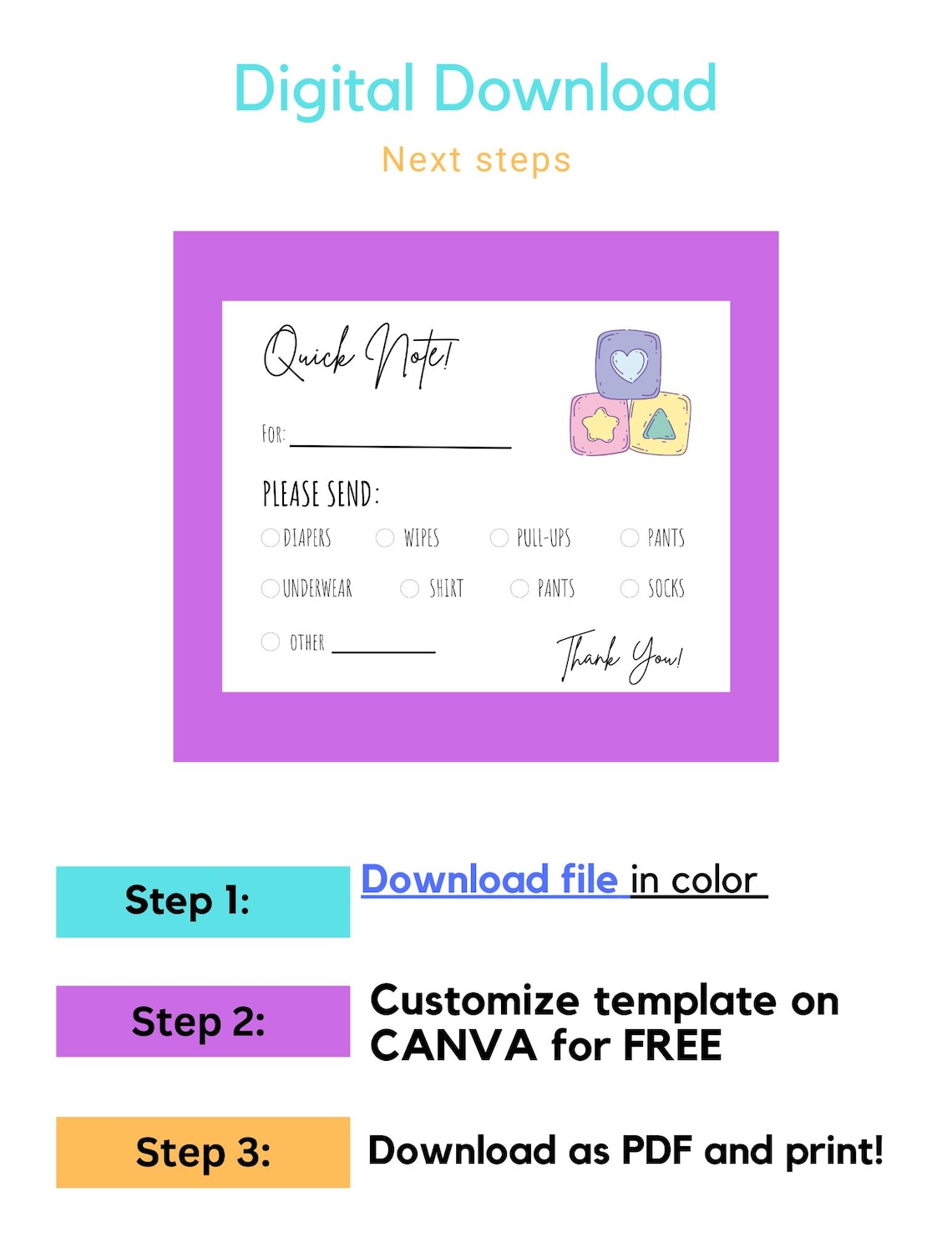 Quick Note Message Daycare and Preschool Template - Etsy