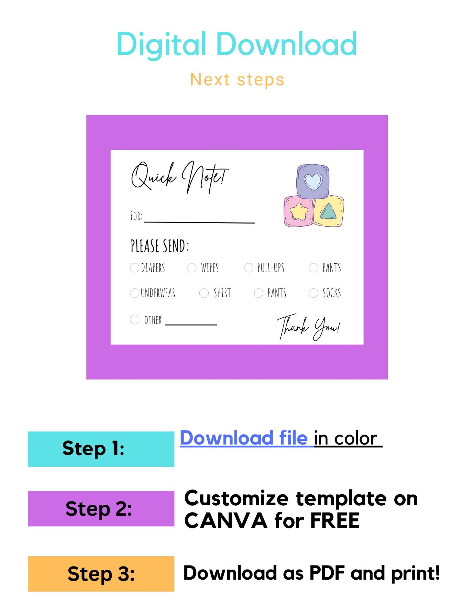 Quick Note Message Daycare and Preschool Template - Etsy