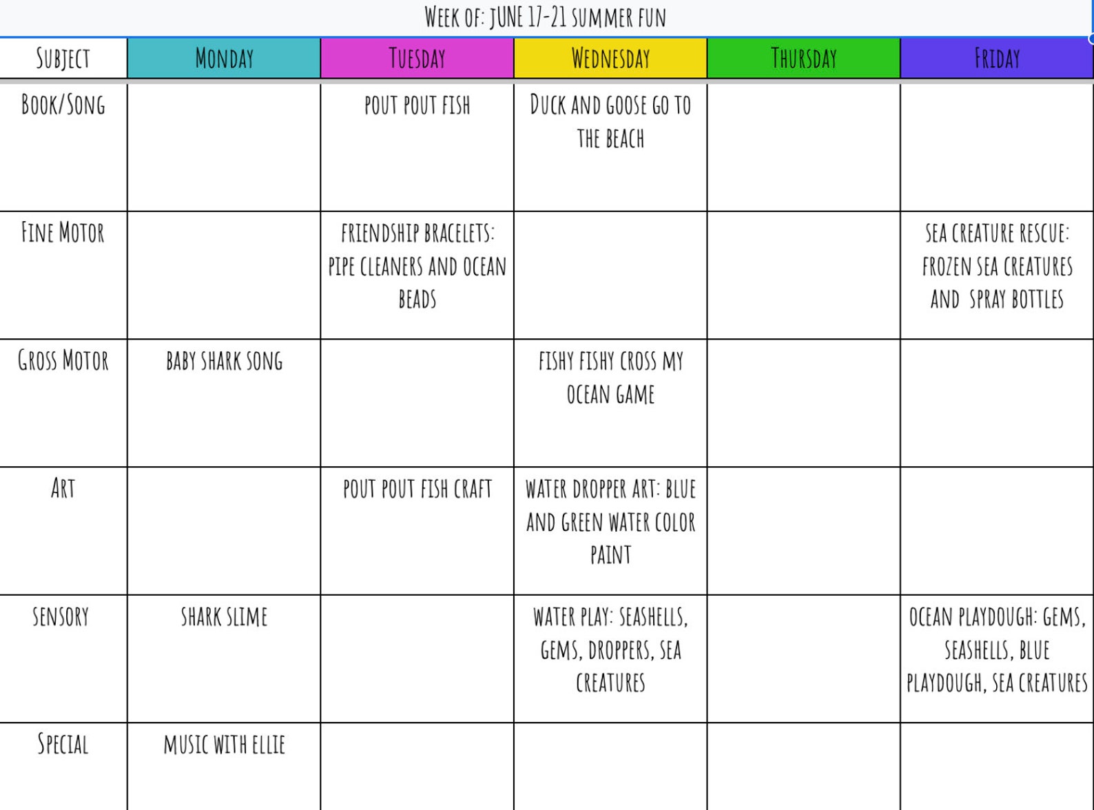 EDITABLE Preschool Weekly Lesson Planner GOOGLE SHEETS - Etsy