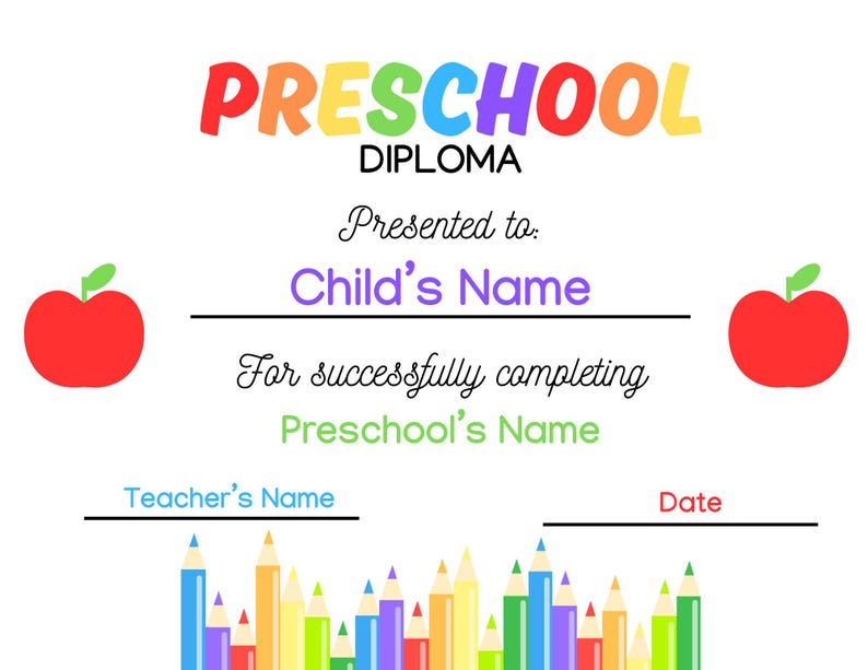 Editable PRESCHOOL DIPLOMA Template - Etsy