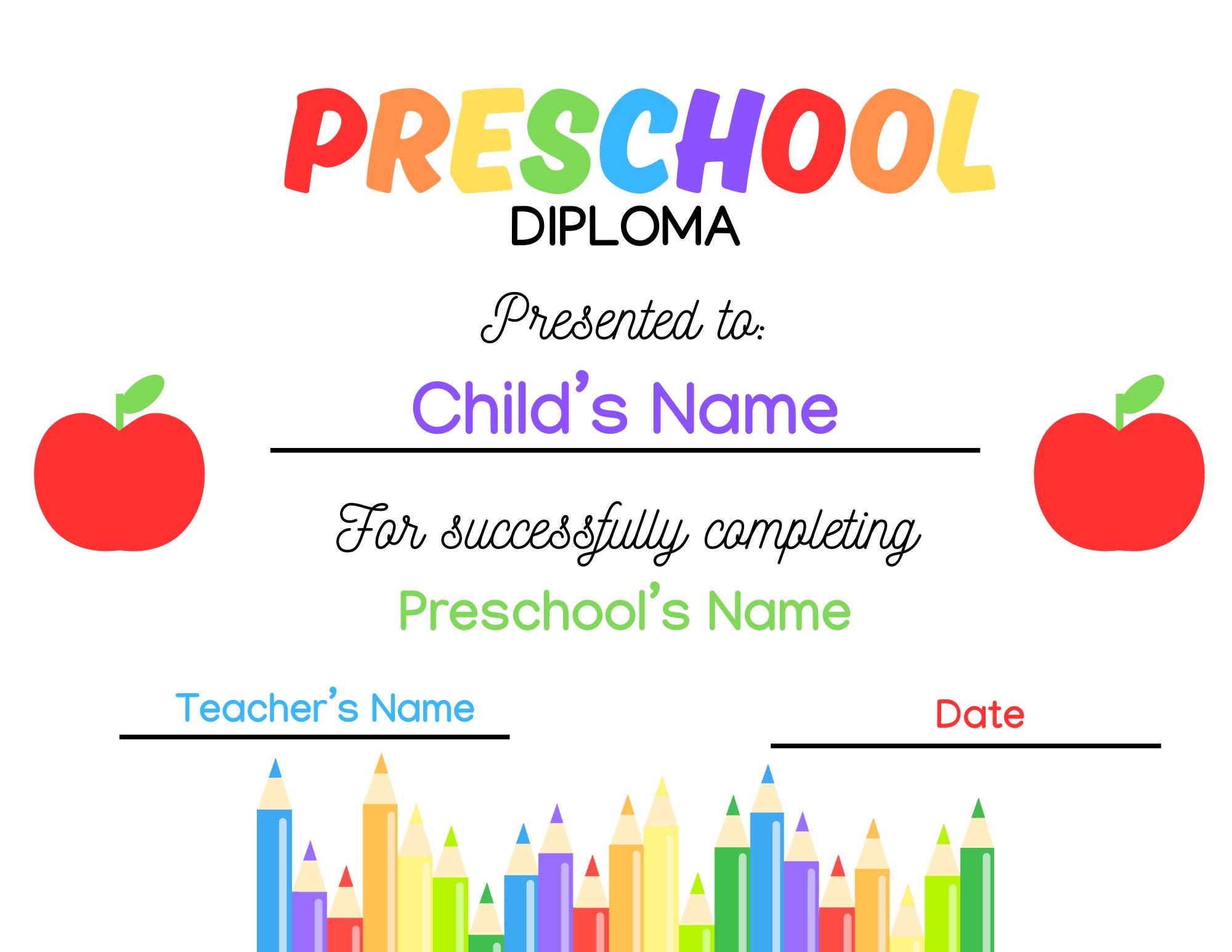 Editable PRESCHOOL DIPLOMA Template - Etsy
