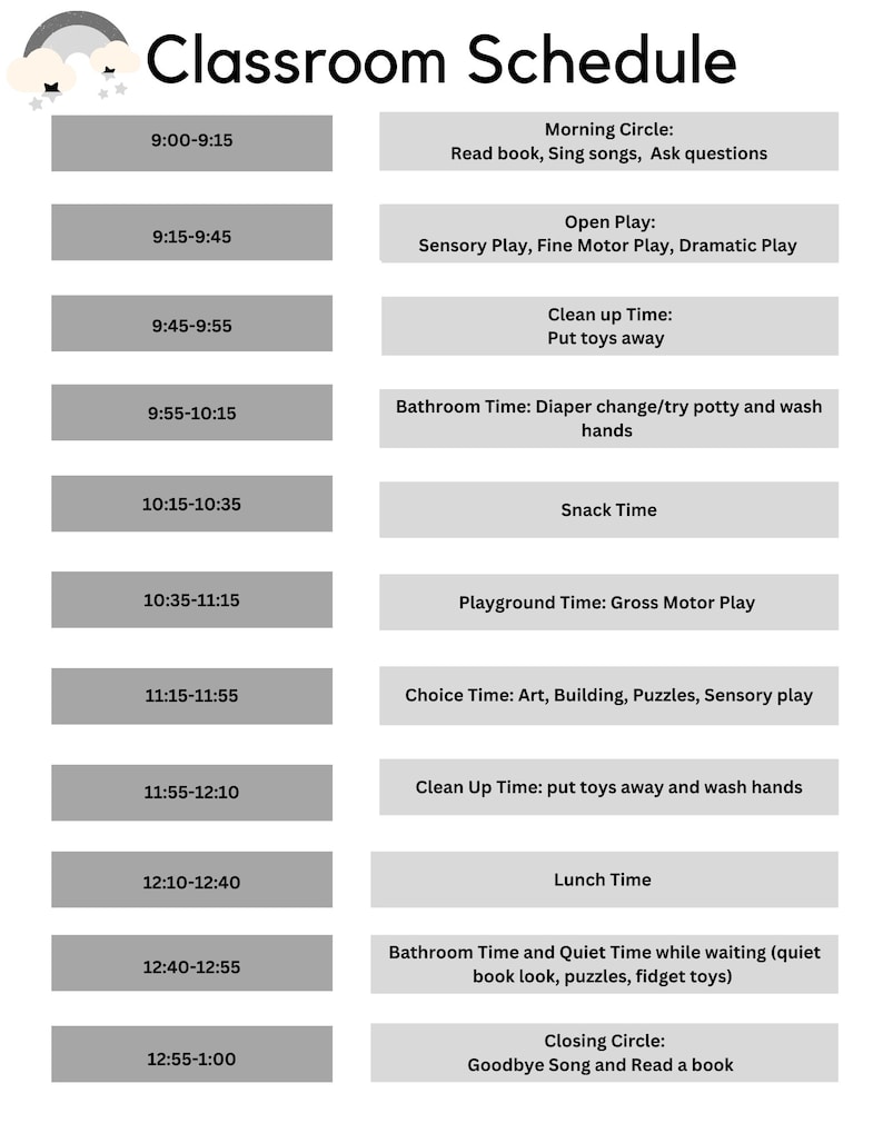 Daily Preschool/daycare Schedule Template EDITABLE - Etsy