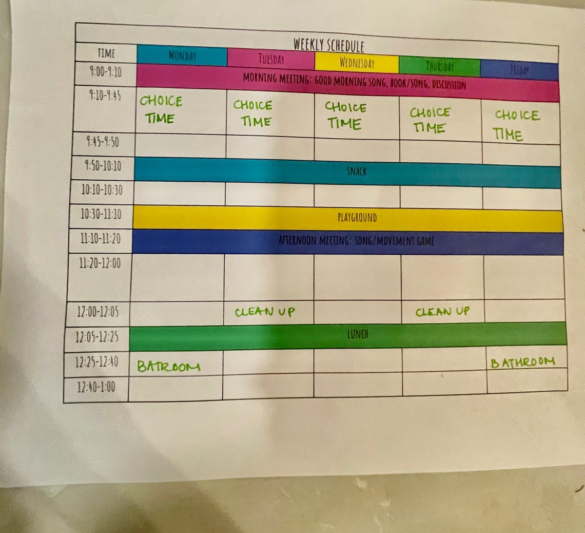 EDITABLE Preschool Weekly Schedule GOOGLE SHEETS - Etsy