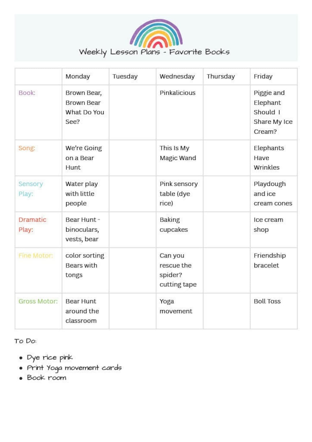 Preschool/daycare Weekly Lesson Planner EDITABLE - Etsy