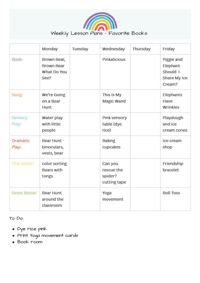 Preschool/daycare Weekly Lesson Planner EDITABLE - Etsy