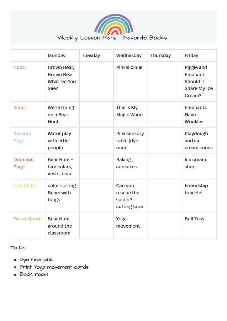 Preschool/daycare Weekly Lesson Planner EDITABLE - Etsy