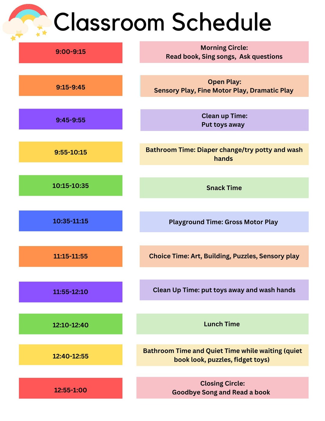 Daily Preschool/daycare Schedule Template EDITABLE - Etsy