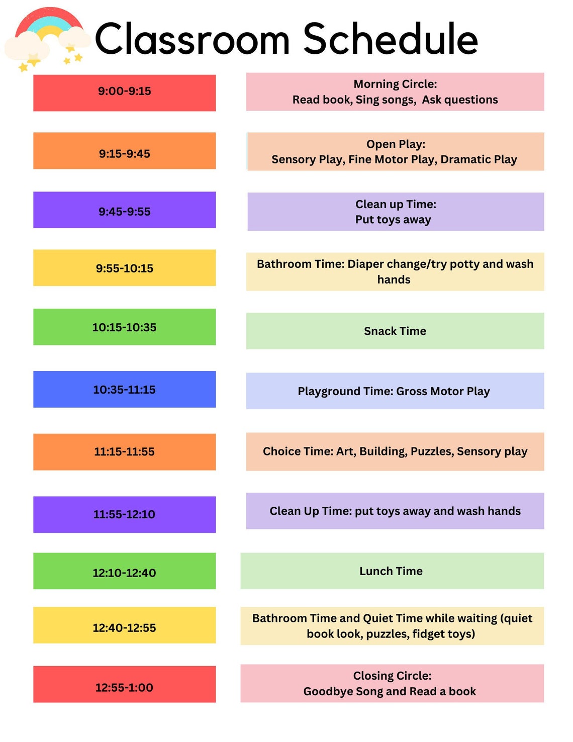 Daily Preschool/daycare Schedule Template EDITABLE - Etsy