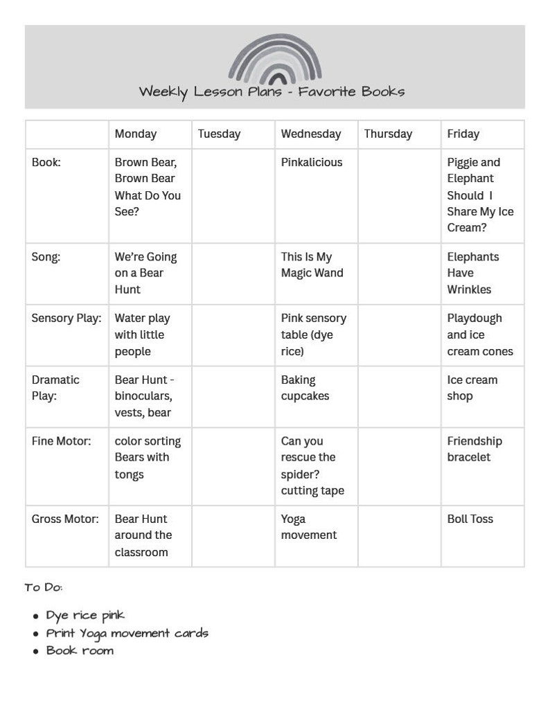 Preschool/daycare Weekly Lesson Planner EDITABLE - Etsy