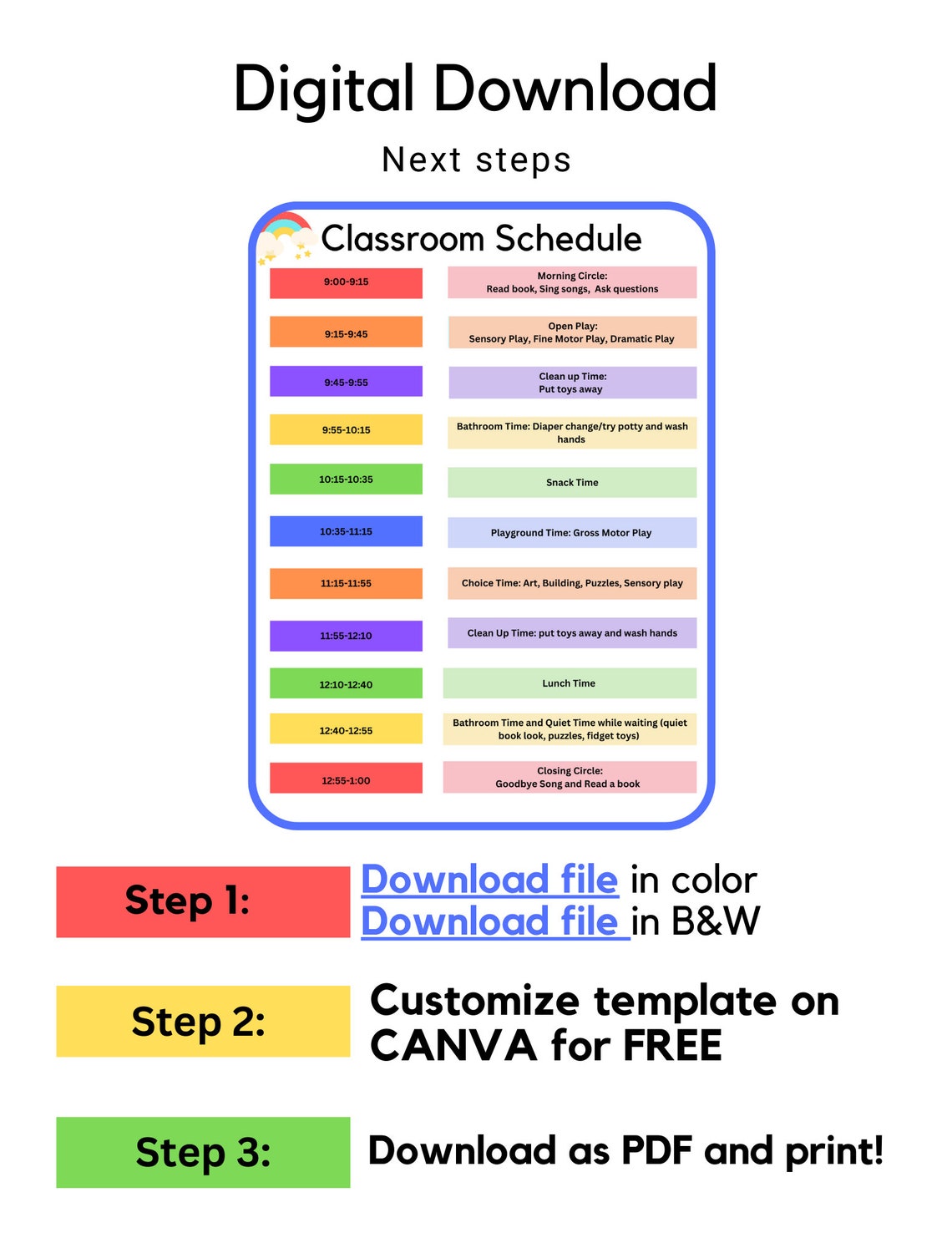 Daily Preschool/daycare Schedule Template EDITABLE - Etsy