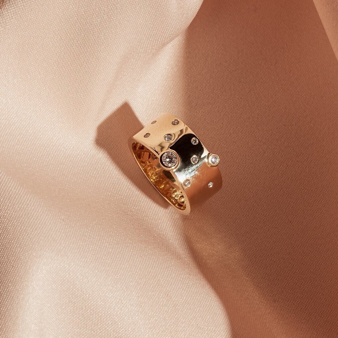 Thick 14k Gold Cigarette Band Ring With Round Cut Moissanite Diamonds ...