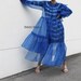 Sheer Cocktail Party Dress/graduation Party Organza Puffy Sleeve Midi ...