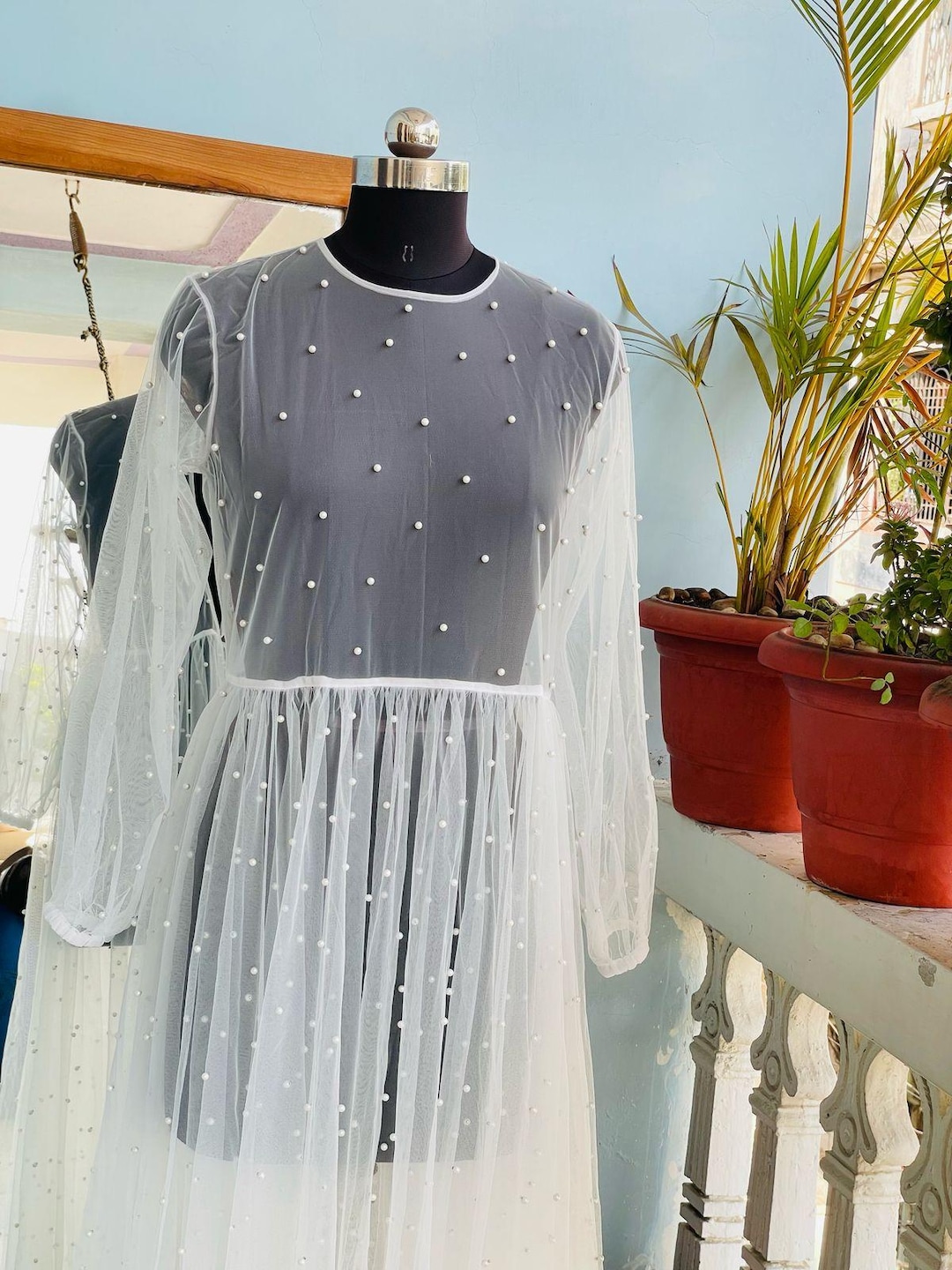 Bridal Sheer Tulle Overlay With Pearls.modern Bridal Dress.wedding ...