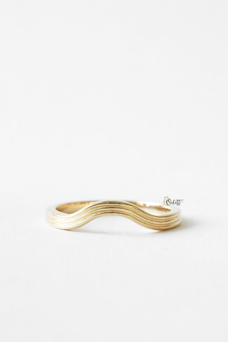 14k Solid Gold Plain Stacking Ring Simple Curved Wedding - Etsy