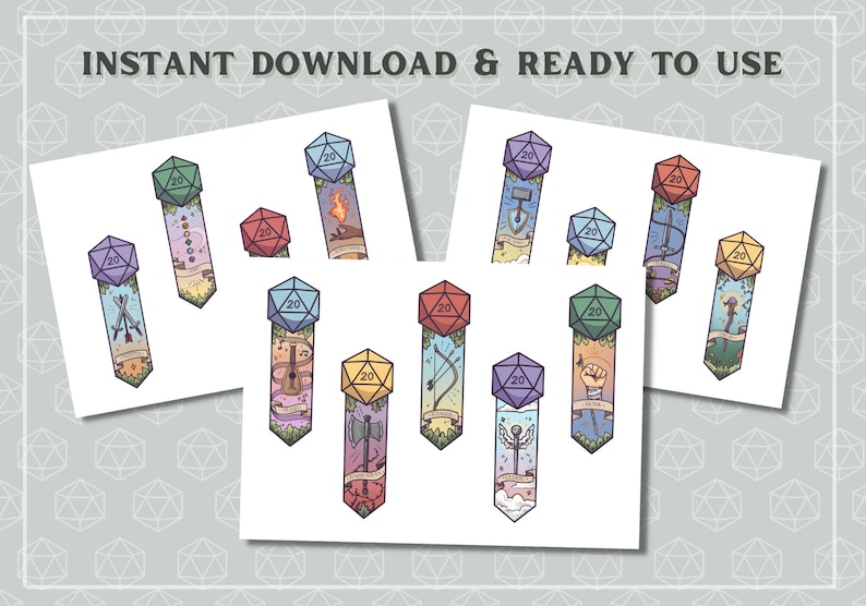 Printable Dungeons and Dragons D20 Class Bookmarks | Coloured and Non ...