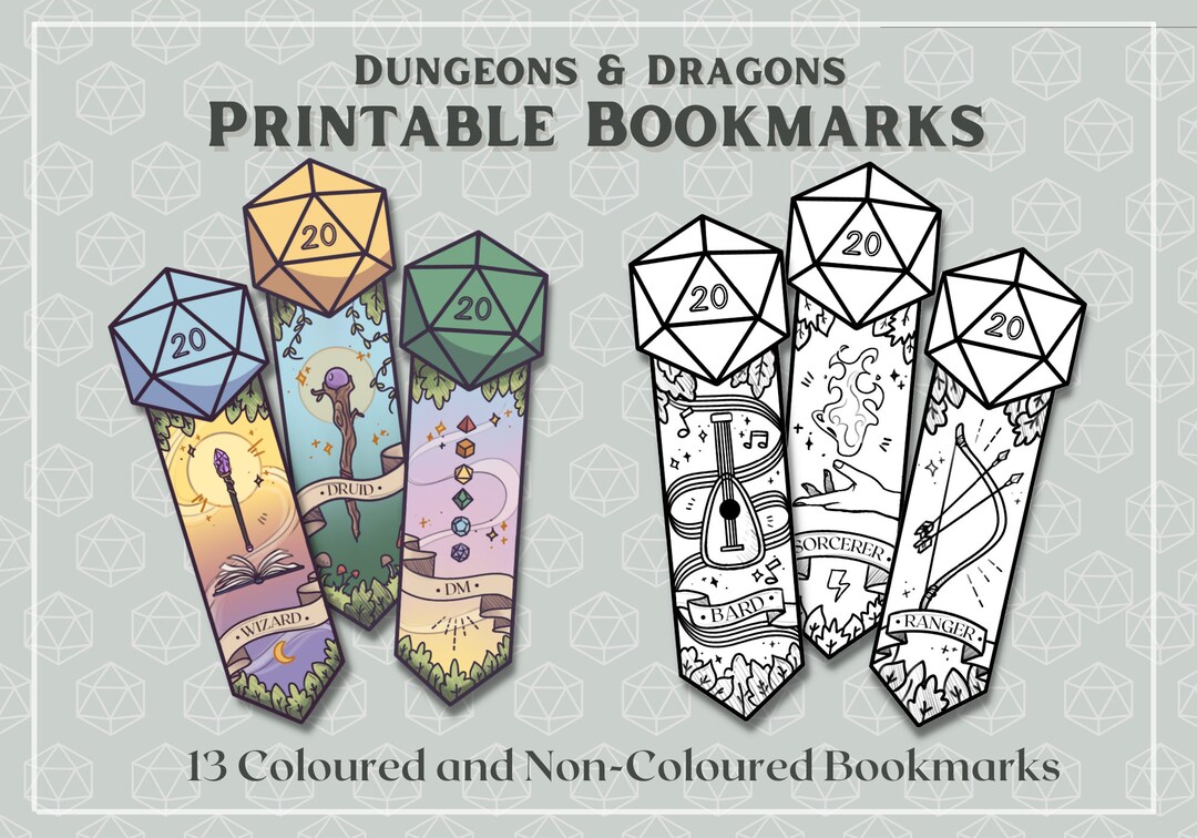 Printable Dungeons and Dragons D20 Class Bookmarks | Coloured and Non ...