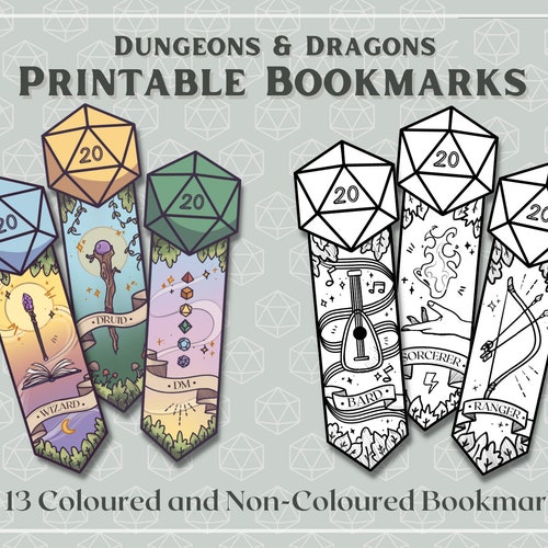 Printable Dungeons and Dragons D20 Class Bookmarks Coloured - Etsy
