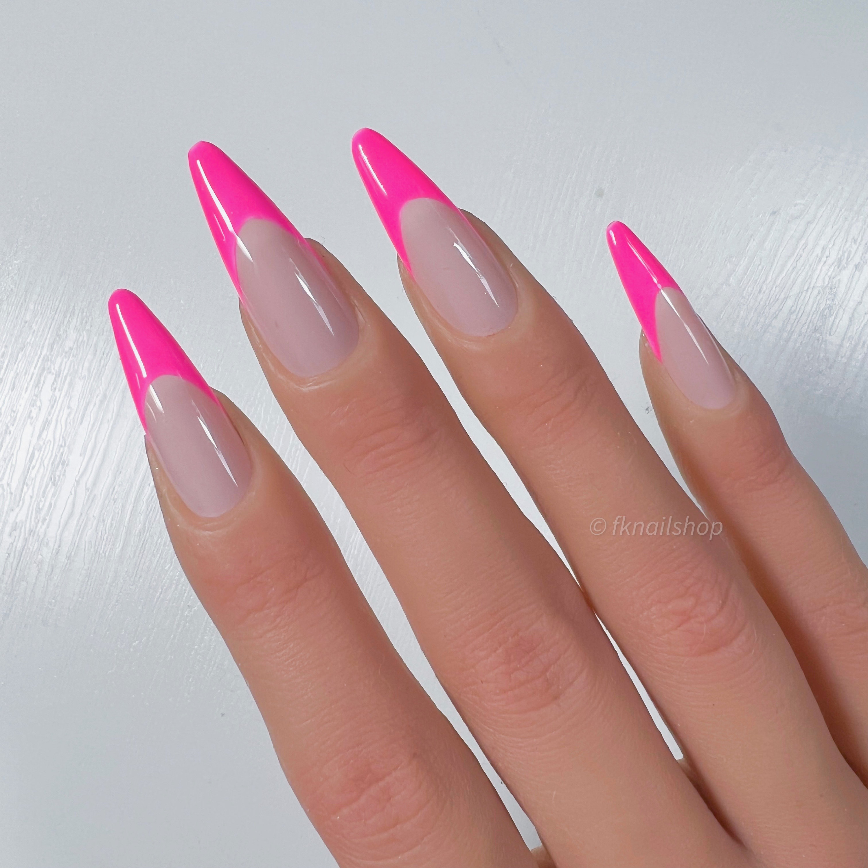 Hot Pink Tip Acrylic Nails