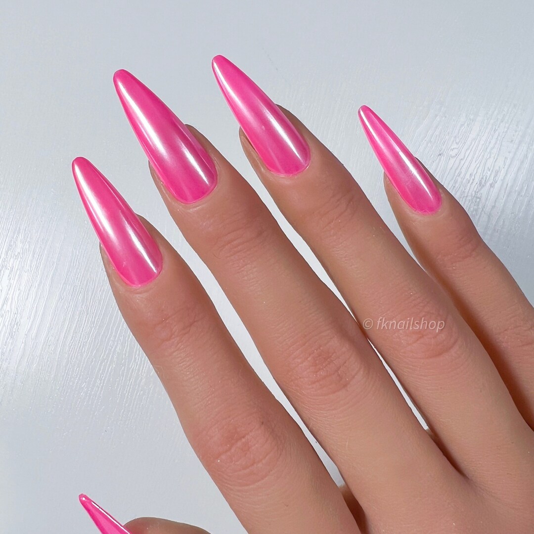 Barbie Neon Pink Glazed Donut Solid Handmade Press on Nails - Etsy