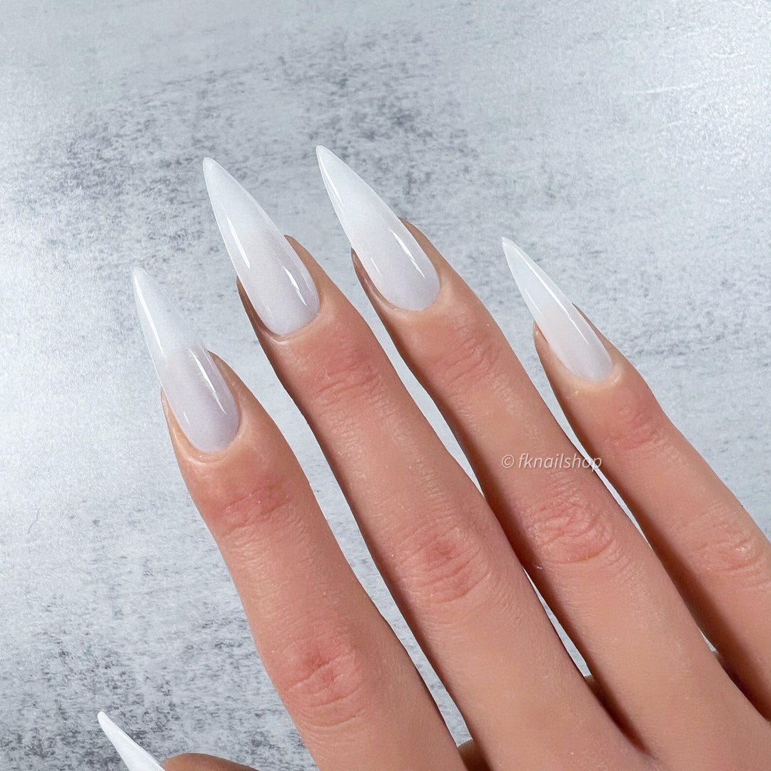 Milky White Sheer Handmade Solid Press on Nails Gel X Nails Glue on Nails False Nails Fake Nails ...
