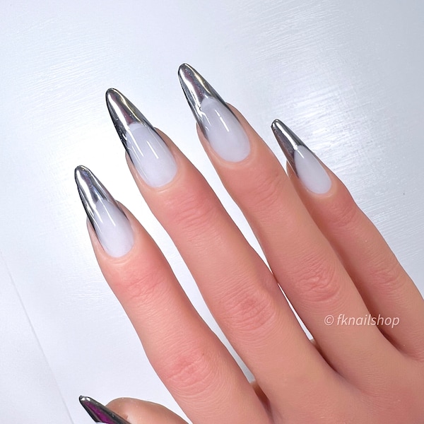Silver Fake Nails - Etsy