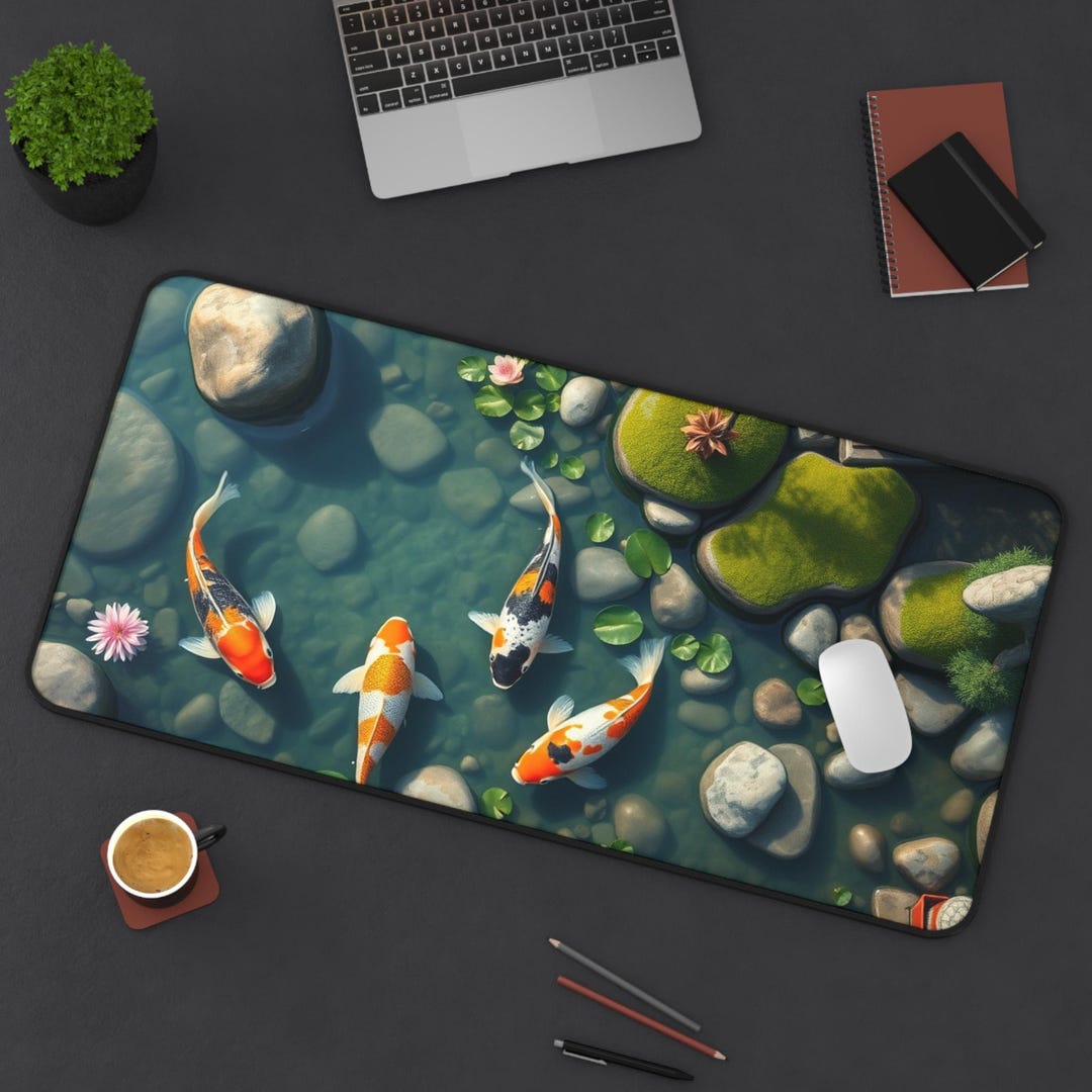 Japanese Koi Pond Desk Mat, Zen Garden Mouse Pad, Aesthetic Gaming Desk ...