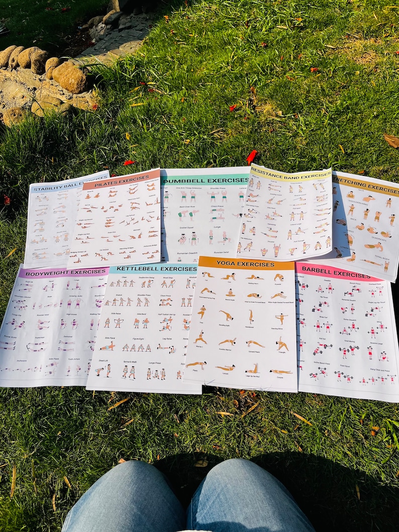 Buy Workout Poster, Workout Exercise Chart, Set of 9 Workout Chart ...