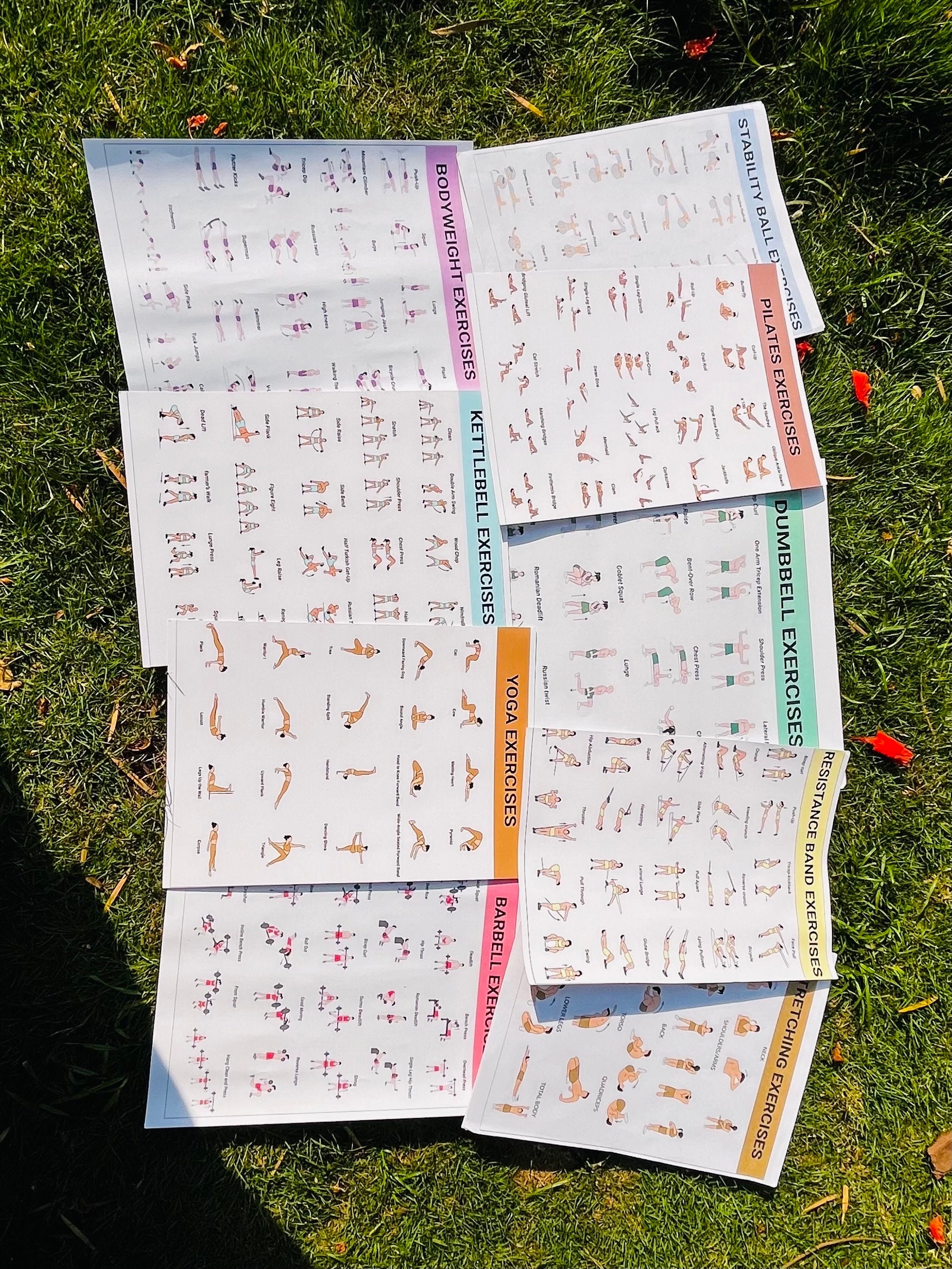 Workout Poster, Workout Exercise Chart, Set of 9 Workout Chart, Workout ...