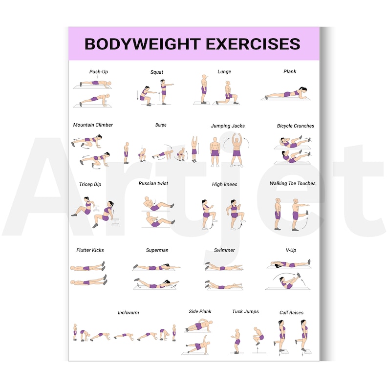 Bodyweight Workout Chart, Bodyweight Exercise Chart, Bodyweight ...