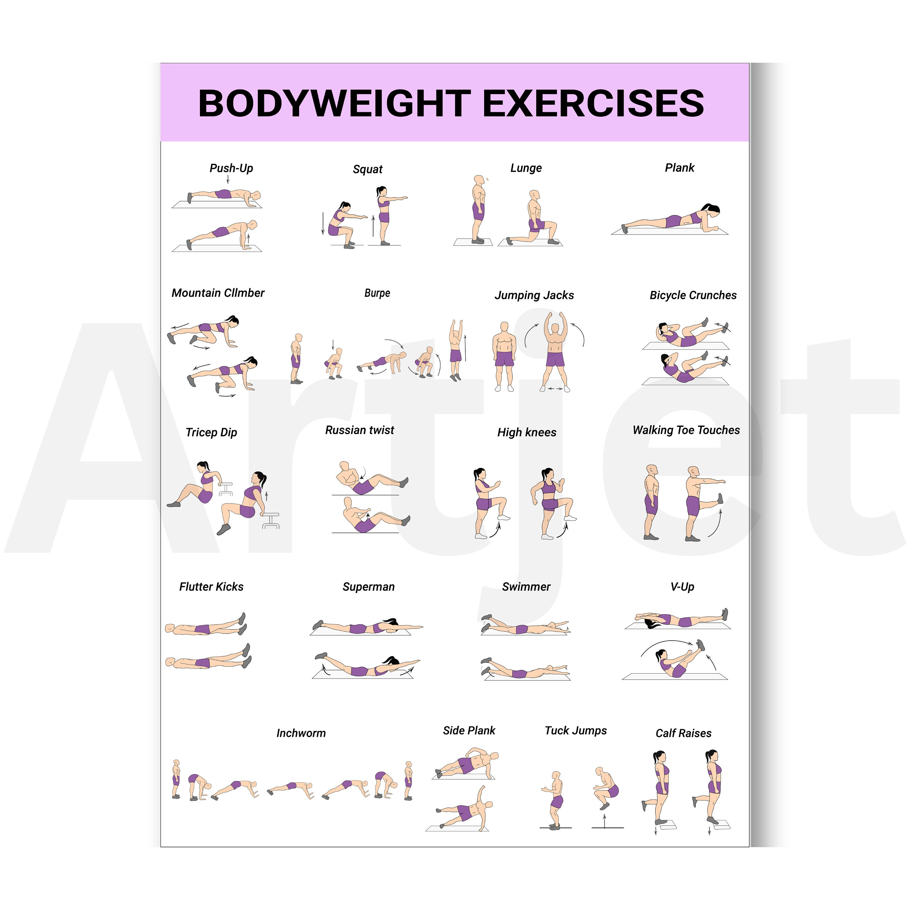 Bodyweight Workout Chart, Bodyweight Exercise Chart, Bodyweight ...